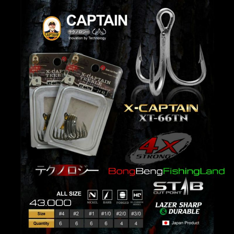 Jual Treble Hook Pancing Captain 4X XT-66TN No.3/0 | Shopee Indonesia