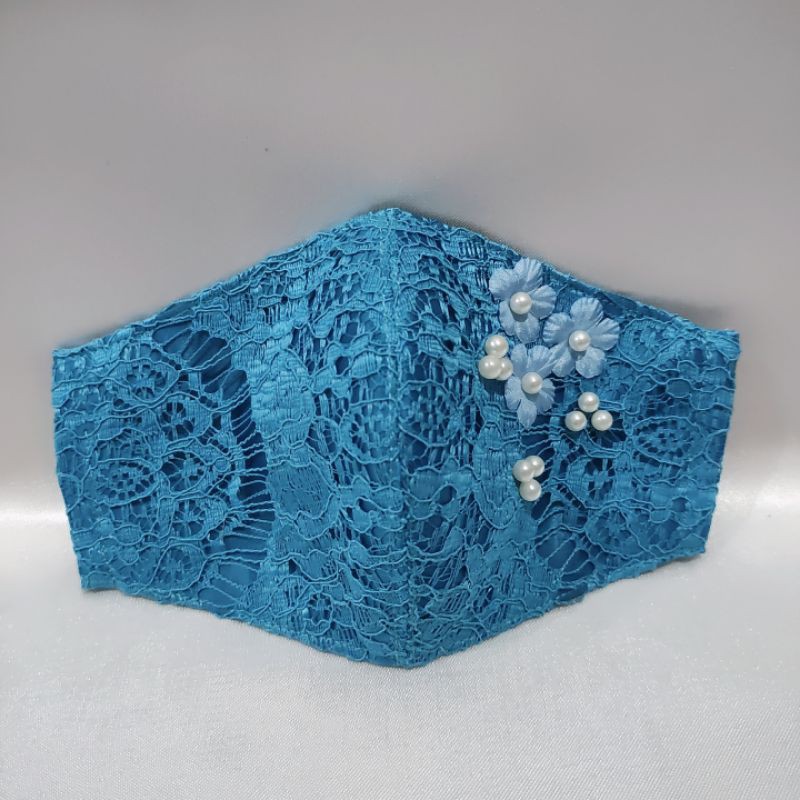 Jual Masker Brokat Frozen Blue Bunga (3 Lapis, Bisa Diisi Tissue ...