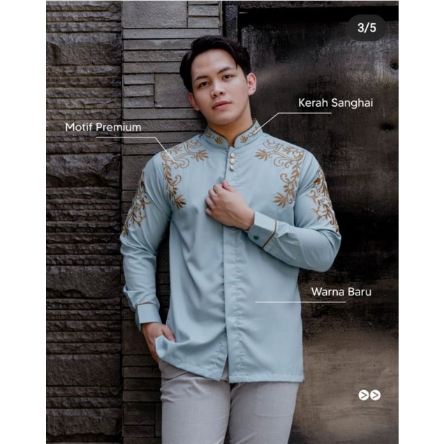 Jual Kemeja Bordir Pria NUC.ID Abinaya 04 (Dusty Blue) | Shopee Indonesia