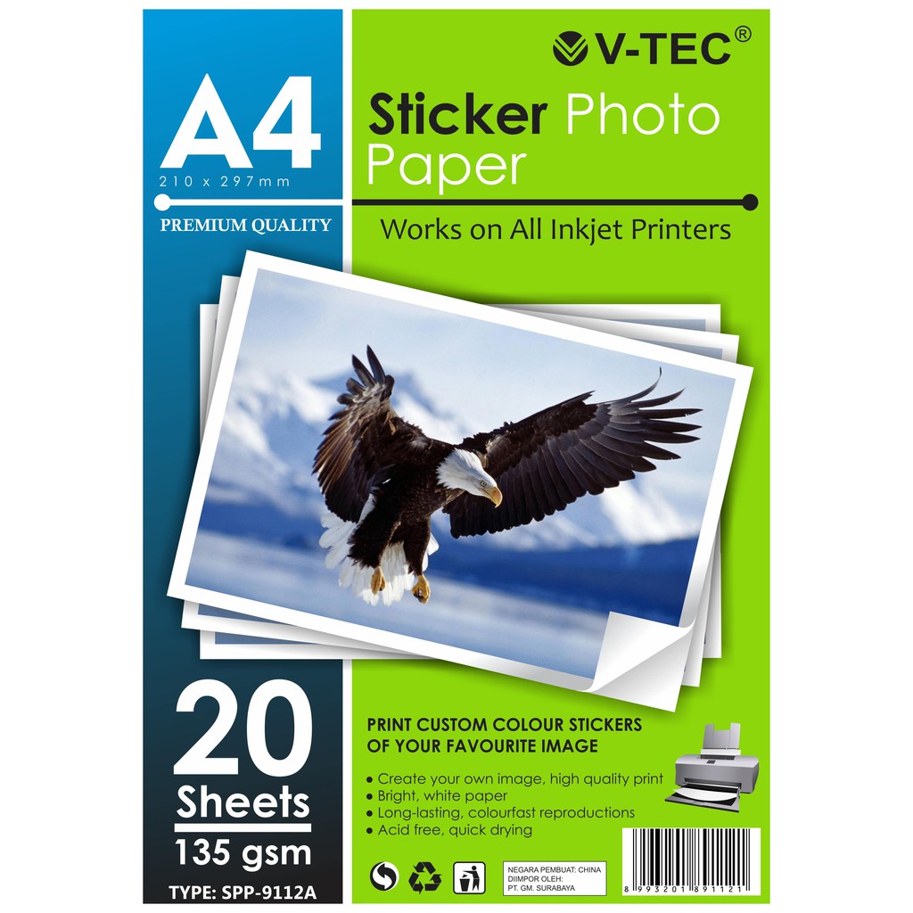 Jual V-TEC STICKER PHOTO PAPER A4 135 GSM TYPE SPP-9112A | Shopee Indonesia