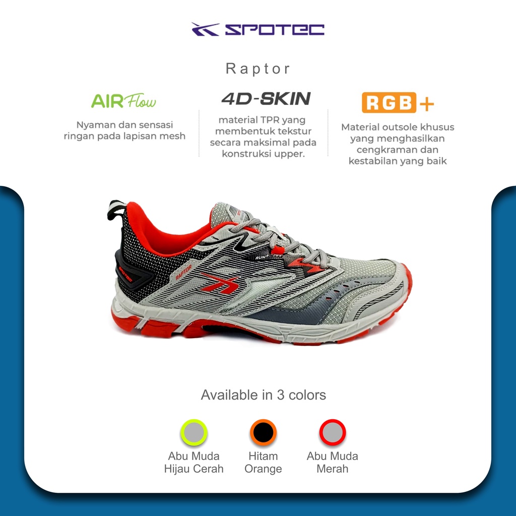 Jual SPOTEC Sepatu RUNNING Artikel RAPTOR-Abu Muda/Merah | Shopee Indonesia