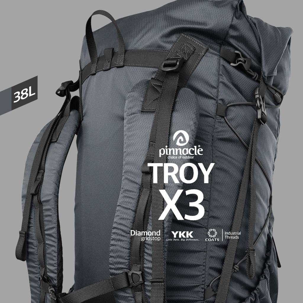 Jual Pinnacle Pro Official Troy X3 38L Backpack Diamond Gridstop - Grey ...