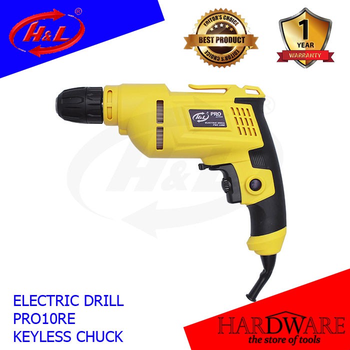 Jual Mesin Bor Tangan 10MM H&L / Electric Drill Pro 10RE (Keyless Chuck) | Shopee Indonesia
