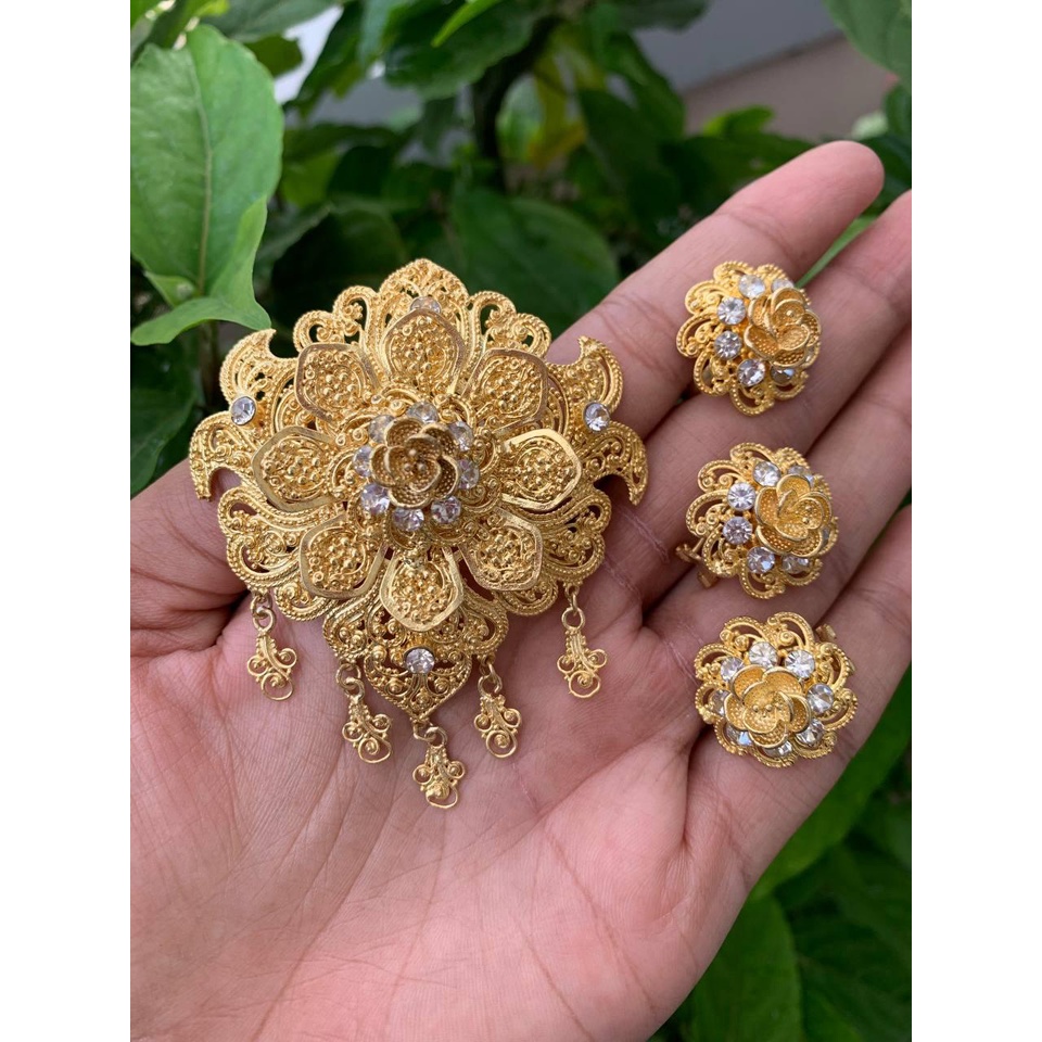 Jual bros alpaka bali set kebaya motif pakis klopak isi mawar | Shopee ...
