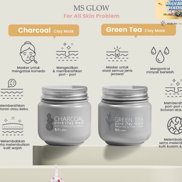 Jual Clay mask Ms glow charcoal greentea | Shopee Indonesia