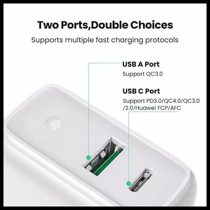Jual Ugreen Charger 36W Dual Slot Type C + Usb Fast Charging Wall ...