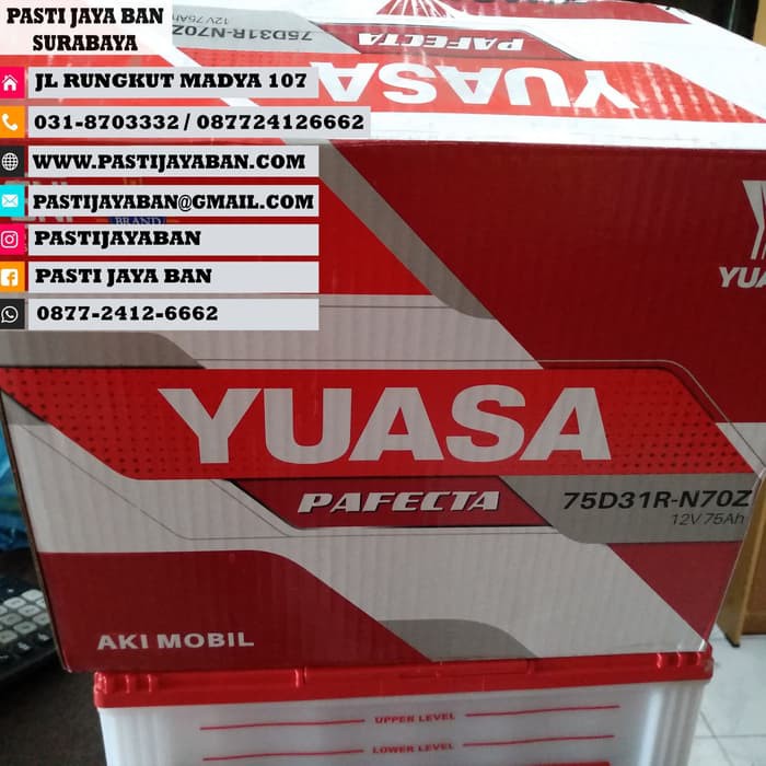 Jual "AKI MOBIL YUASA BASAH 75D31R \ N70Z" (PASTI JAYA BAN) | Shopee Indonesia
