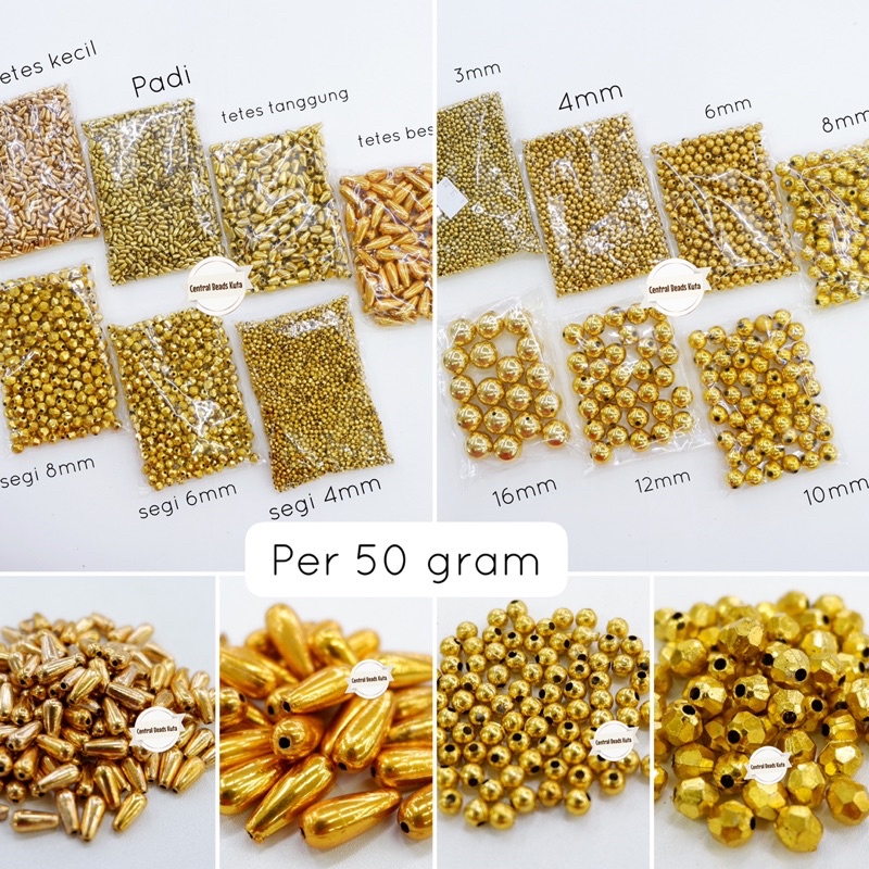Jual (per 50gram) MANIK GOLD PLASTIK / MUATIARA GOLD / GOLD PEARL ...