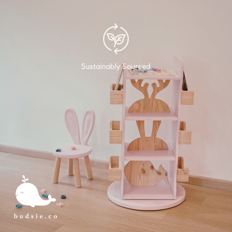 Jual RORY Wooden Rotating Bookshelf / Rak Buku Putar Anak dari Kayu ...