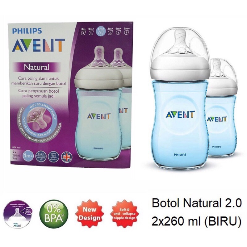 Jual Avent Natural Bottle 2.0 dengan Extra Soft Nipple (warna biru ...