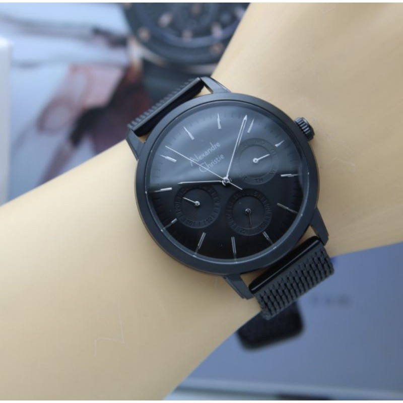 Jual ORIGINAL GARANSI RESMI JAM TANGAN PRIA ALEXANDRE CHRISTIE FULL BLACK RANTAI PASIR STAINLESS ...