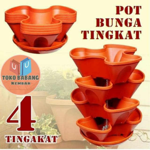 Jual Pot Vertikal Green leaf ( 4 pot susun + wadah ) | Shopee Indonesia