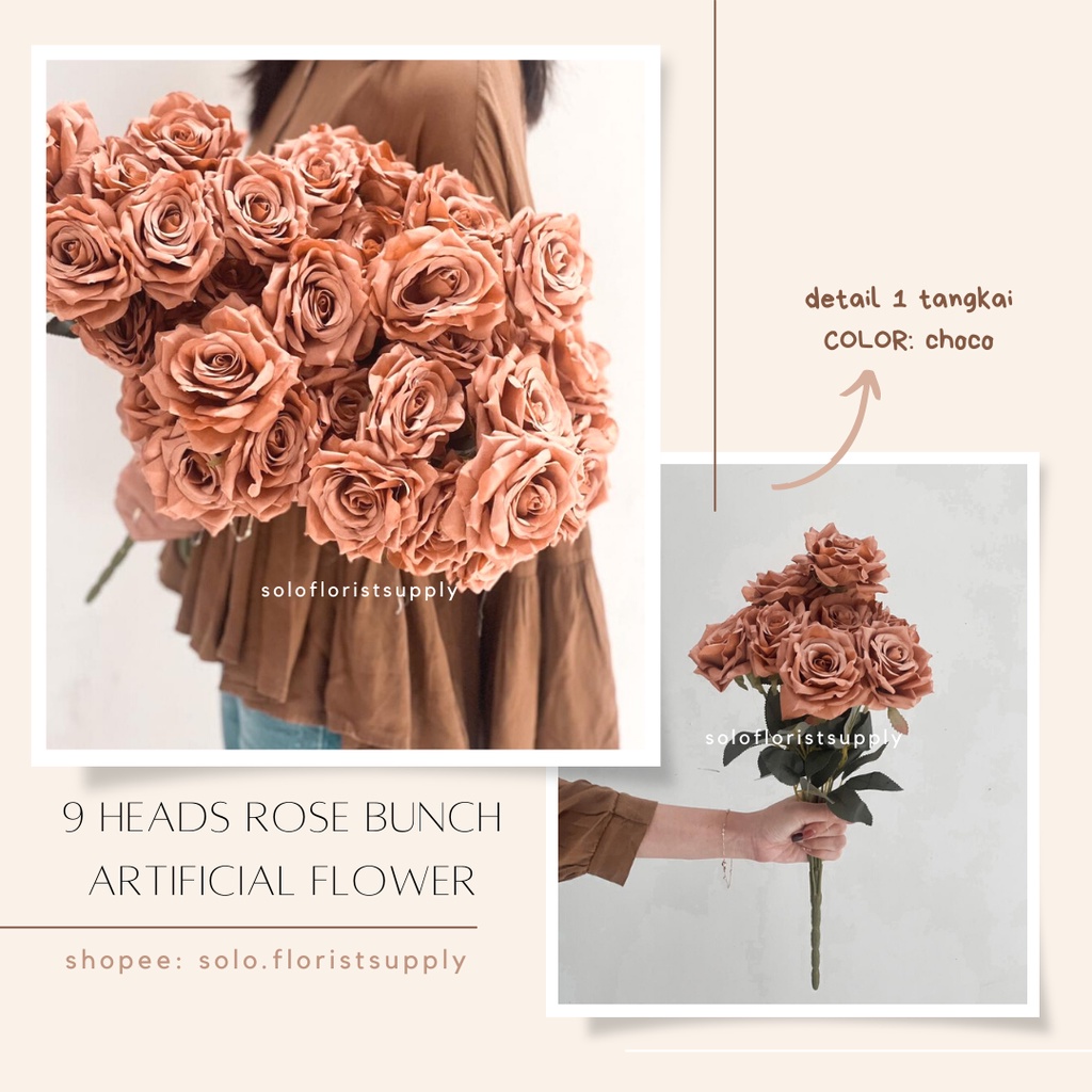 Jual 9 HEAD ROSE BUNCH X9 Bunga Mawar Rose Paris Kombinasi x12(satuan) Bunga Artificial Bunga ...