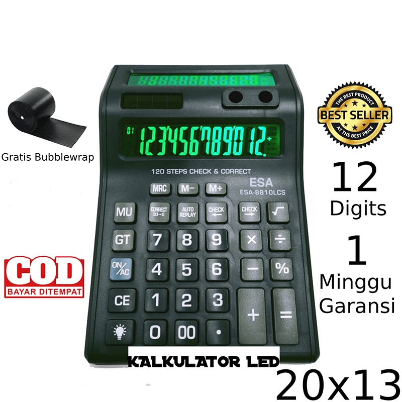 Jual Kalkulator Digital LED 2 Layar 12 Digit ESA Lengkap | Shopee Indonesia