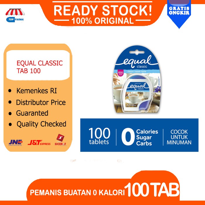 Jual Equal Classic TAB 100 Zero Calorie Sweetener, Pemanis Buatan ...