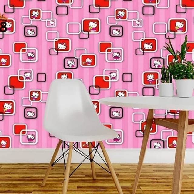 Jual Wallpaper Dinding Motif Hello Kitty Kotak Merah Ukuran Panjang 8-9 Meter x Lebar 45cm ...