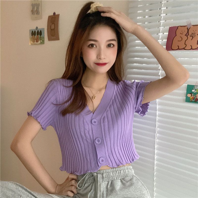 Jual 88Clothing - KT08 - Korean Knit V-Neck Top / Crop Top / Atasan Wanita Rajut Import | Shopee ...
