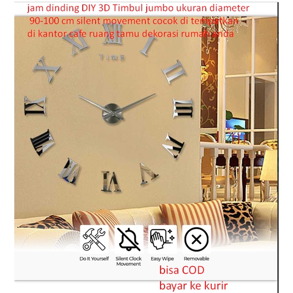 Jual jam dinding DIY 3D Timbul jumbo ukuran diameter 90-100 cm silent ...