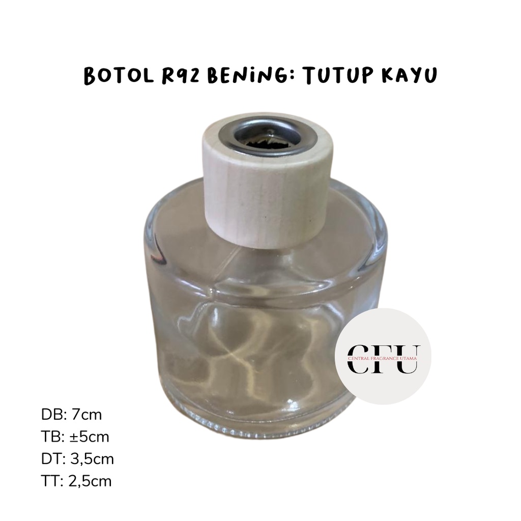 Jual Botol Diffuser Bulat 100ml Tutup Kayu Round Lid (Kode : R92 Bening ...