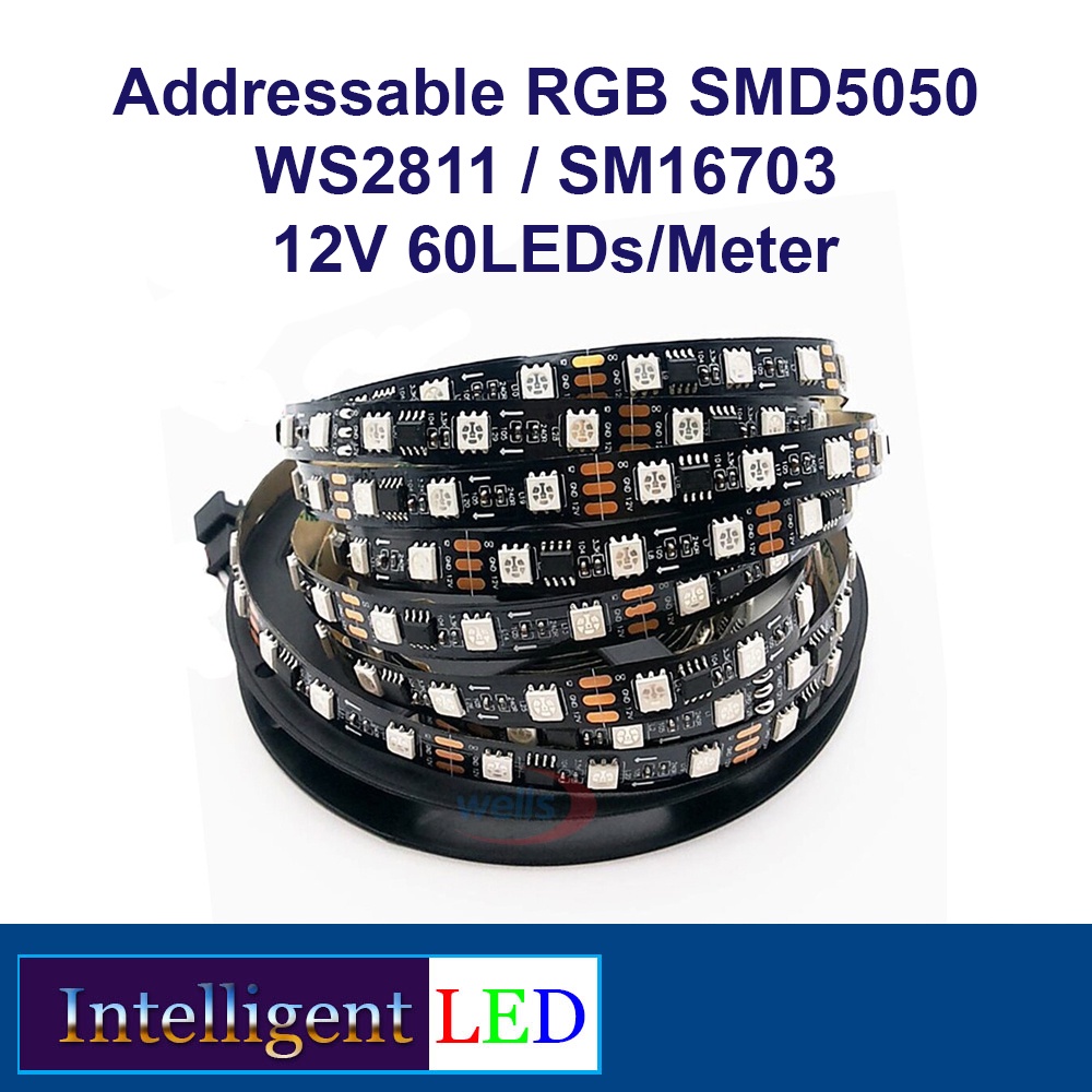 Jual Addressable RGB SMD5050 WS2811 Original 12V 60 LEDs/Meter Black ...