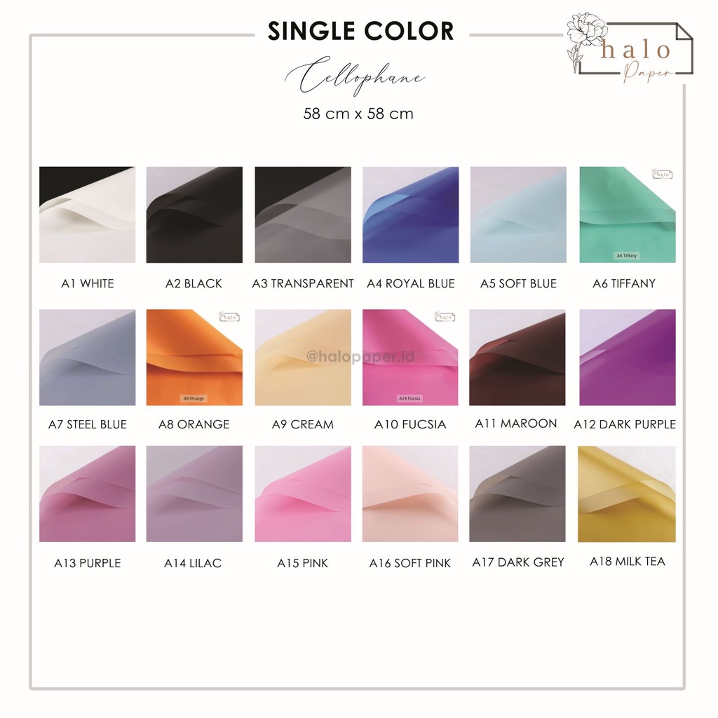 Jual (1 Lembar) SINGLE COLOR TRANSPARENT - FLOWER WRAPPING PAPER OPP ...