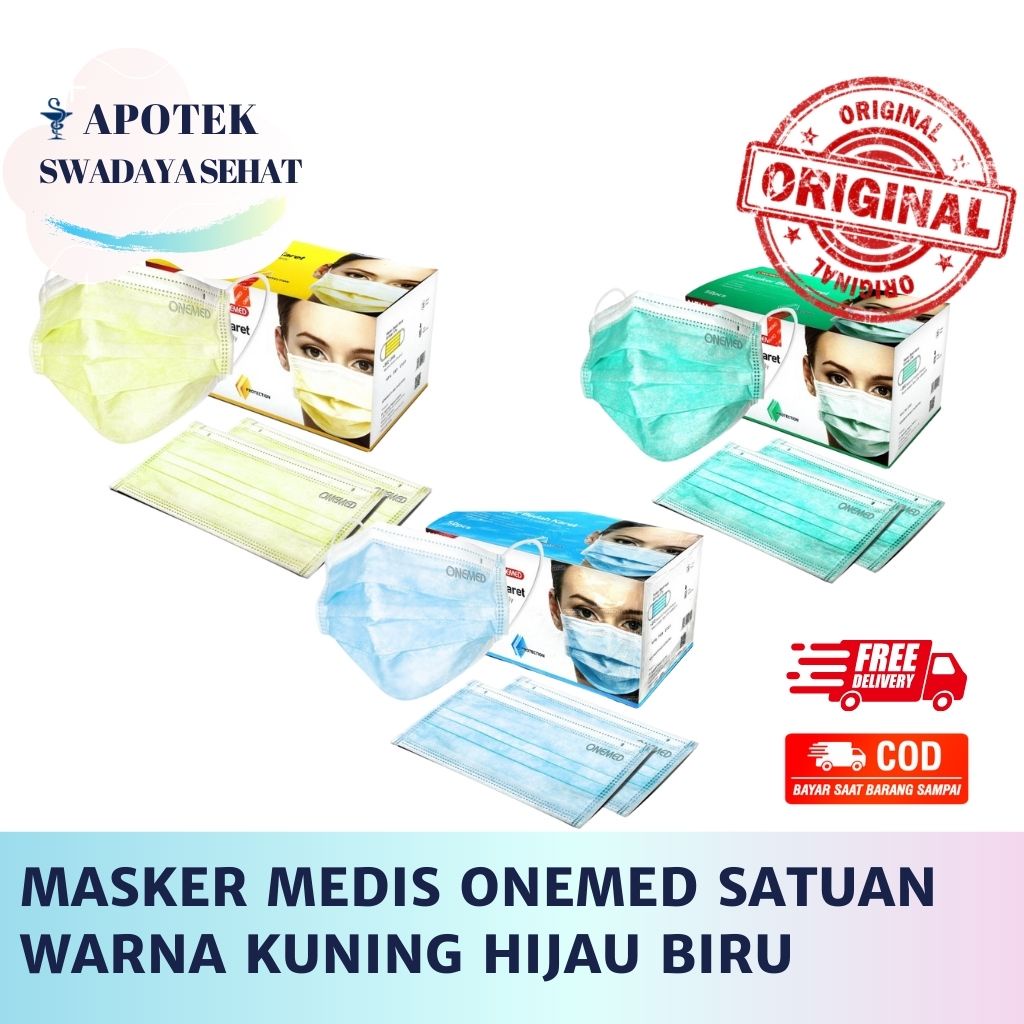 Jual MASKER ONEMED Medis 3Ply Bedah - Warna Kuning Hijau Biru Muda 3 ...