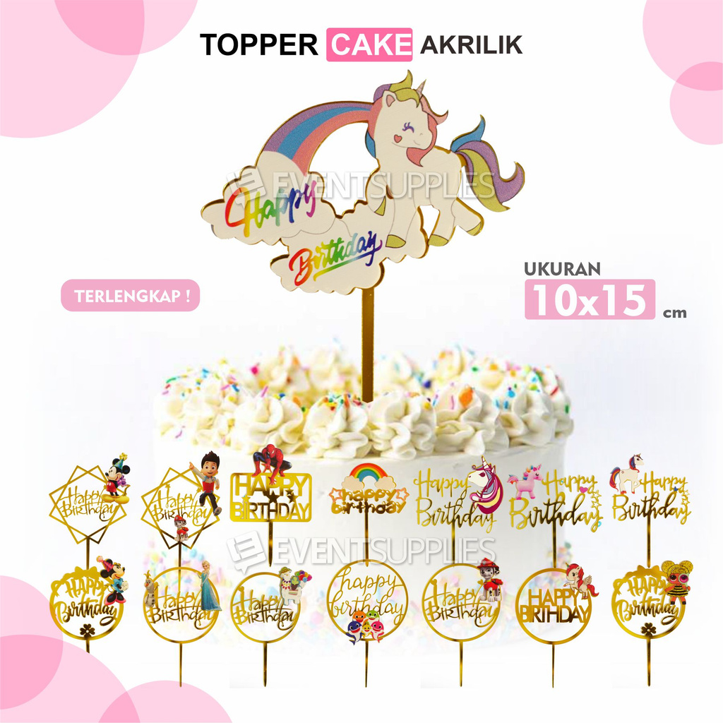 Jual Topper Cake Kue/Roti/Ulang Tahun Akrilik Topping Hiasan Happy ...