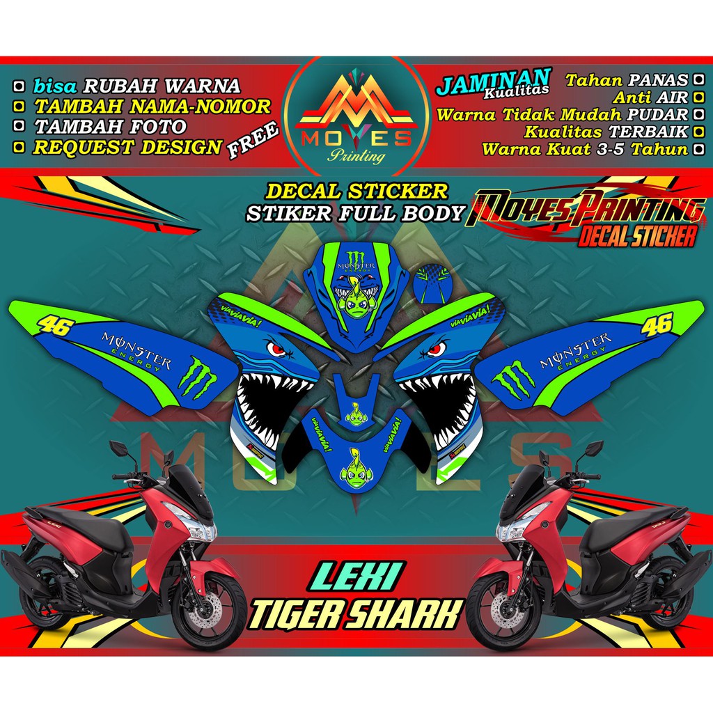 Jual stiker yamaha lexi decal motor lexi sticker lexi motif tiger shark ...