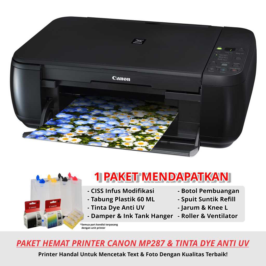 Jual Paket Printer Modifikasi Canon MP287 Plus Tinta Dye Based Anti UV ...