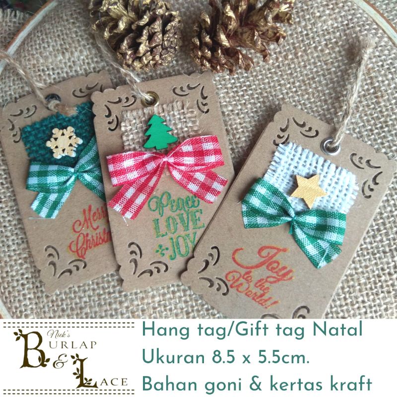 Jual Hang tag Natal Christmas Kraft kayu Goni kayu hampers parcel gift ...