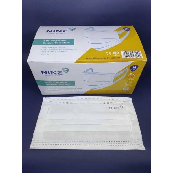 Jual MASKER MEDIS 3ply 50pcs MASKER MERK NINE (WHITE ONLY) | Shopee ...