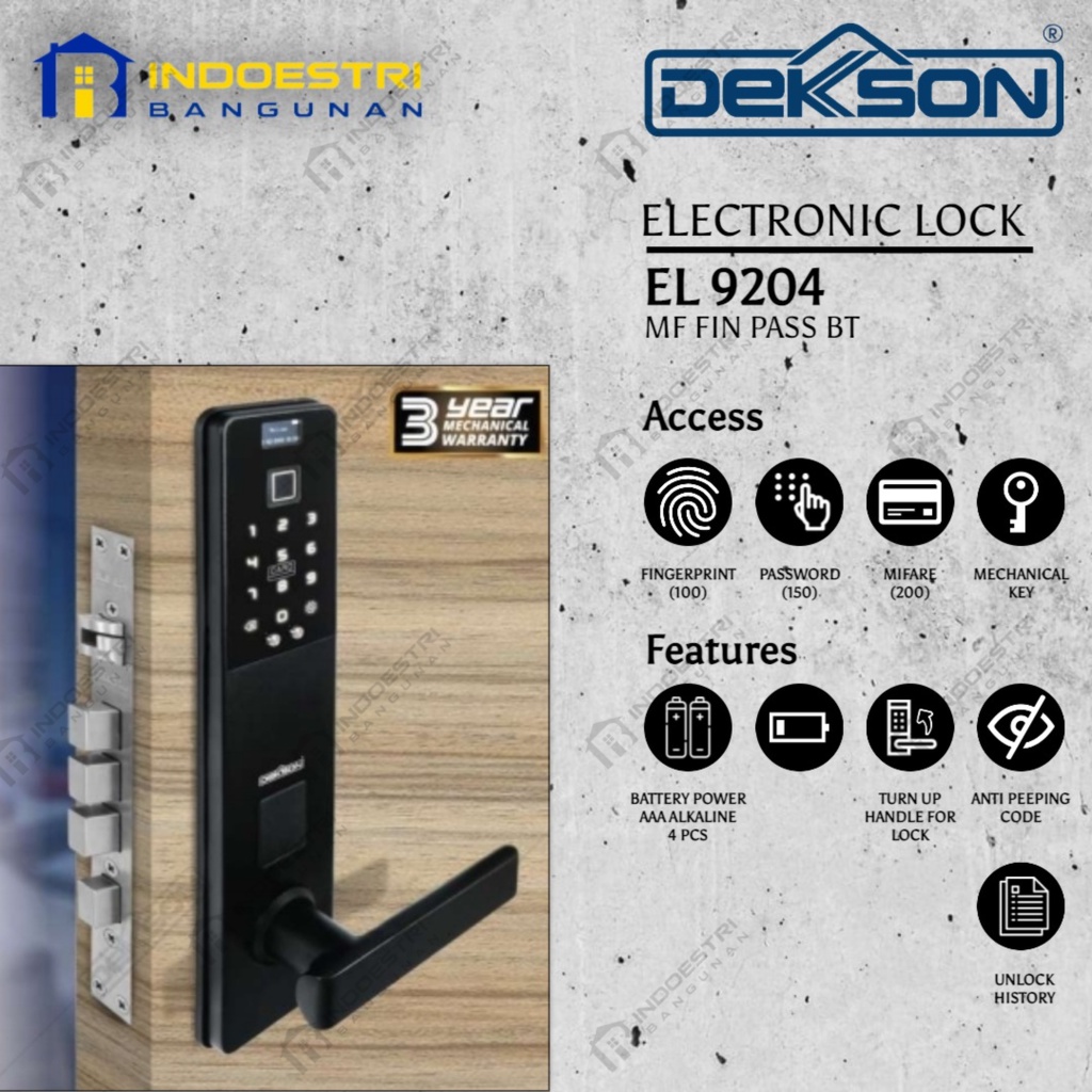 Jual Electronic Lock Dekkson EL 9204 MF FIN PASS BT Black / Handle ...