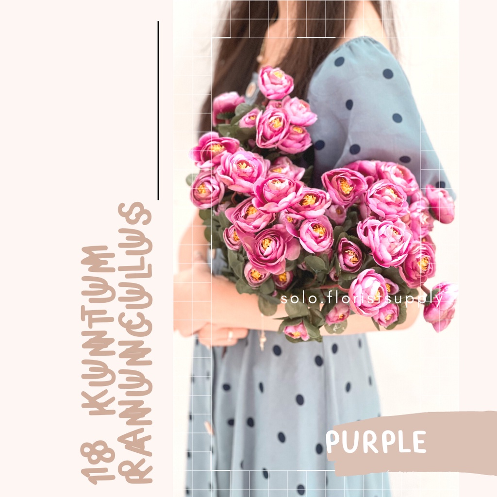 Jual 18 KUNTUM RANUNCULUS MIX COLOR mawar bulat rose artificial flower ...
