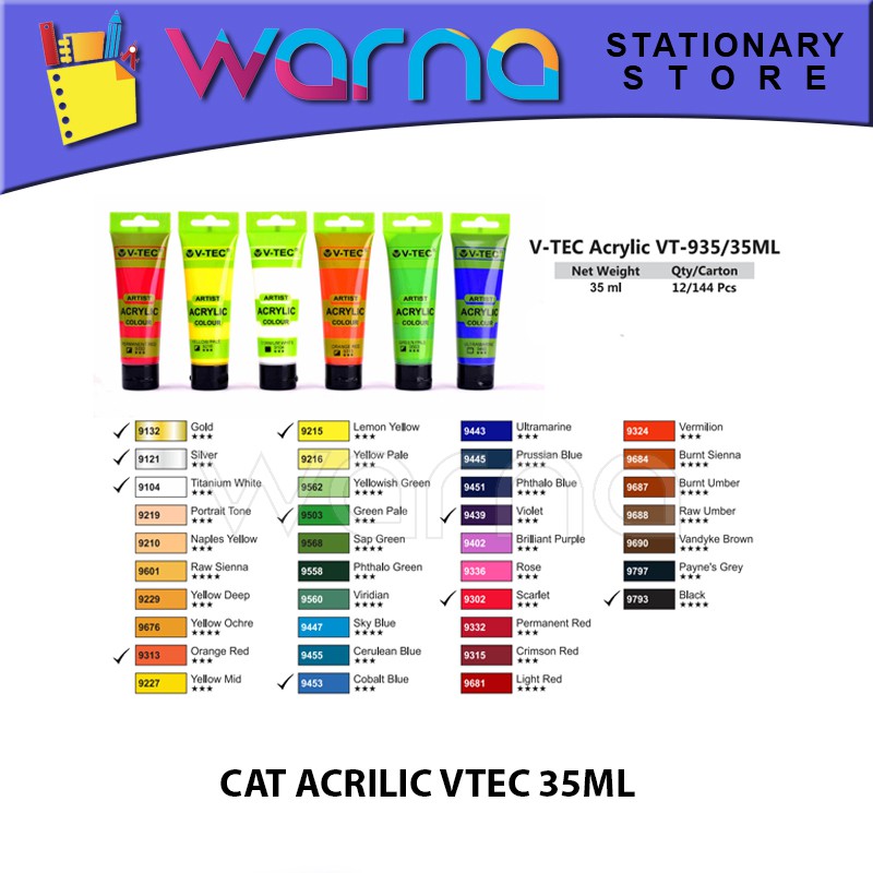 Jual CAT ACRILIC COLOUR VTEC 35mL | Shopee Indonesia