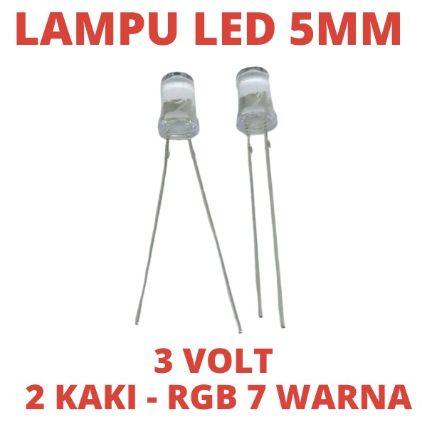 Jual LAMPU LED 5MM 2 KAKI RGB 7 WARNA 3VOLT 3V DIODA DIODE BLINKING 5 ...