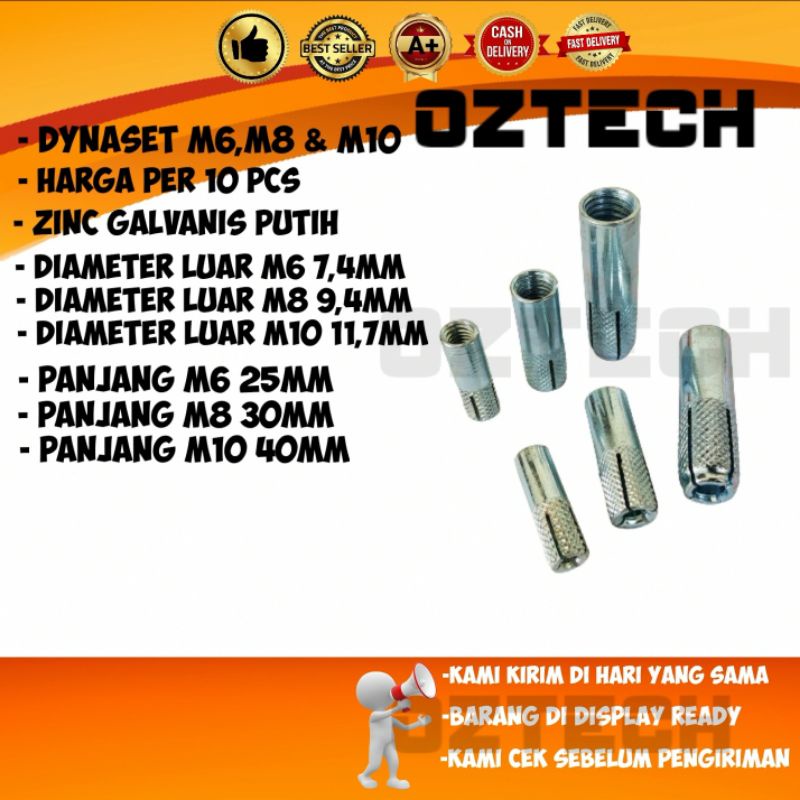 Jual dynaset / dinaset / drop in anchor M6,M8 ,M10 10pcs | Shopee Indonesia