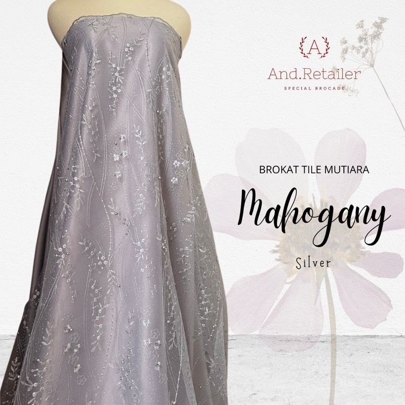 Jual Bahan Kain Brokat Tile Akar Mutiara Glitter Mahogany Warna Silver ...