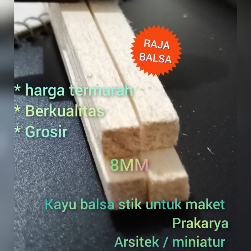 Jual 10pcs Kayu Balsa Stick 8mm x 8mm x 50cm Balsa Stik Bahan Maket DIY ...