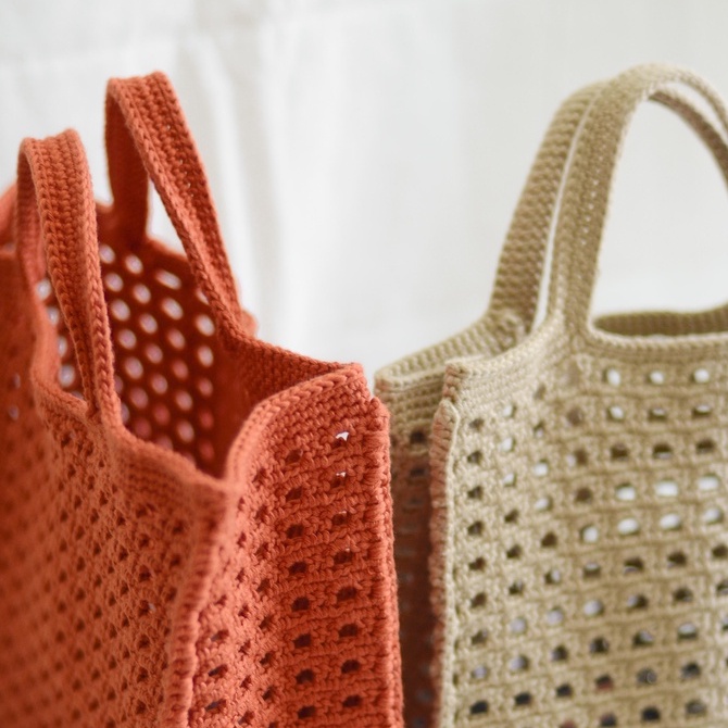 Jual Crochet Waffle Hand Bag | Tas Rajut Waffle Net Bag Handmade Korean ...