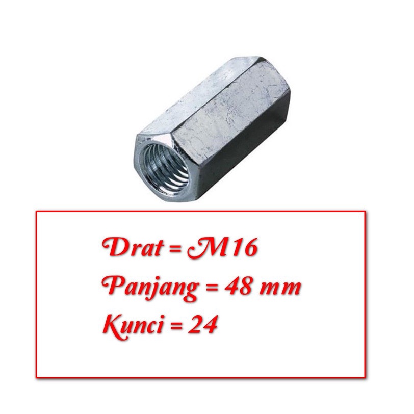 Jual M16X48 LONG NUT / MUR PANJANG M16X48 / LONG NUT M16 MUR PANJANG ...