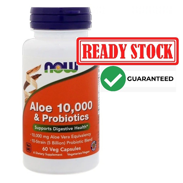 Jual Now Foods Aloe 10.000 & Probiotics Probiotik isi 60 Veg Capsules ...