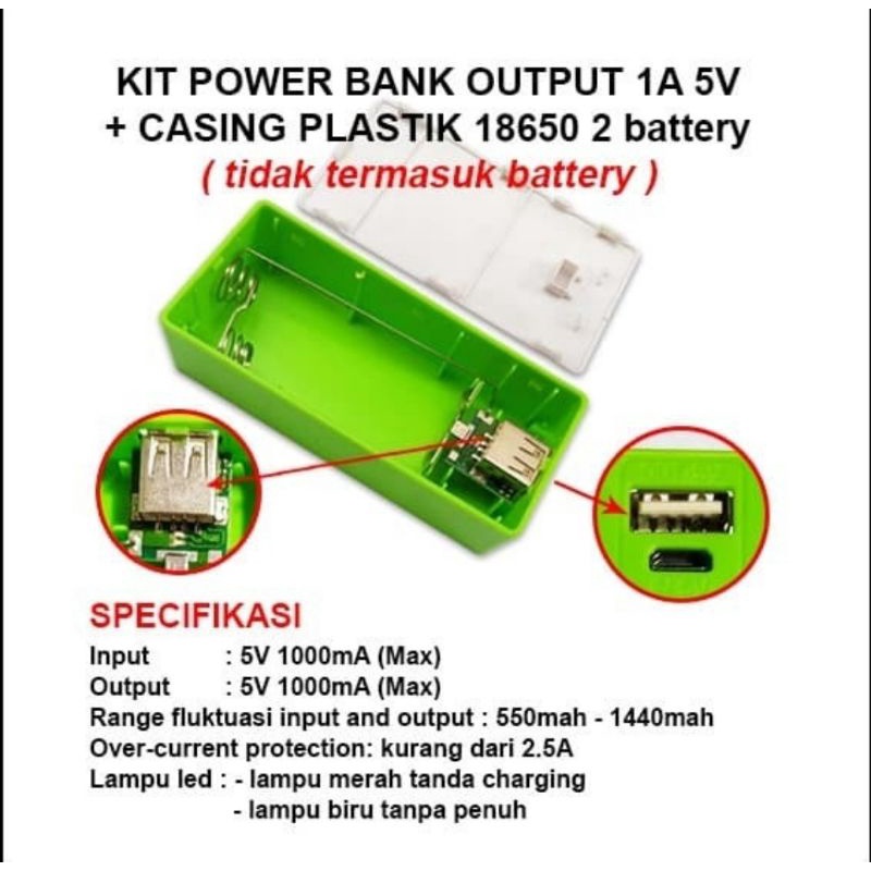 Jual Kit Power Bank 1A 5V 2 Slot 18650 Casing Plastik DIY buat sendiri ...