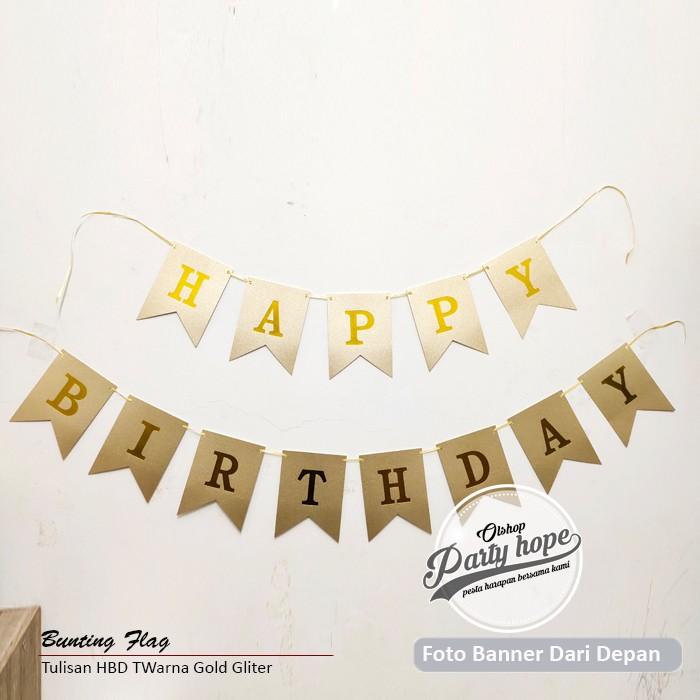 Jual Banner Happy Birthday Gold Gliter / Bunting Flag Ulang Tahun Hbd ...