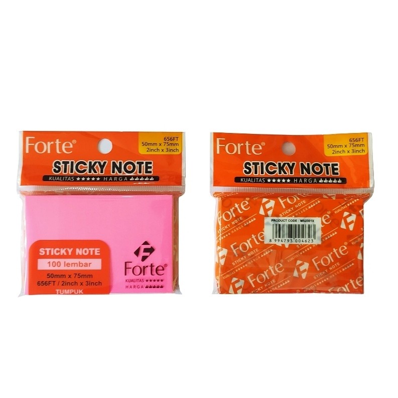 Jual Sticky Note Forte 656 WARNA Fluorescent 5 warna (1pad) 5*20 warna ...