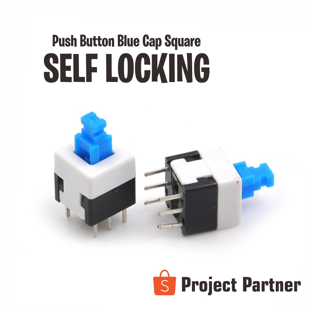 Jual Self Locking Latching Switch Blue Cap Square Push Button 8x8mm ...
