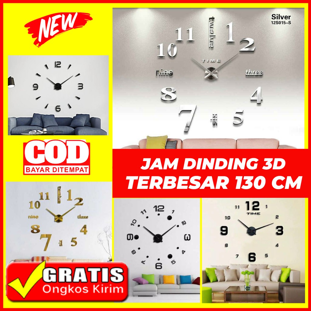 Jual Jam Dinding Besar 3D Jumbo 130cm Untuk Dekorasi Rumah Jam Dinding ...