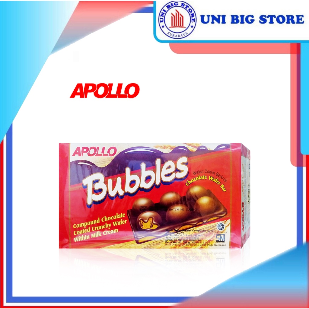 Jual Apollo Bubbles Chocolate Biskuit Coklat Bubble BOX 32 gr x 12 Pcs ...
