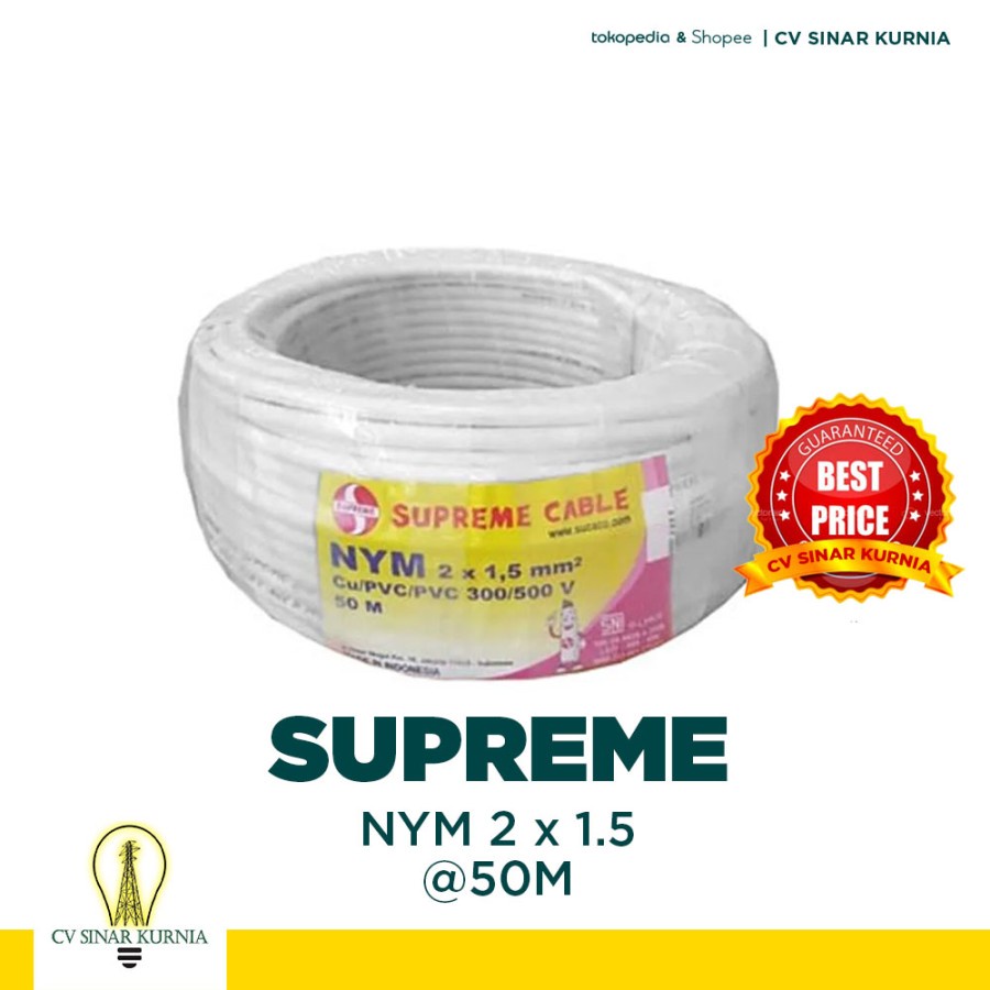 Jual Kabel Listrik NYM 2x1.5 2x1,5 mm 50M SUPREME | KABEL TUNGGAL SUPREME Kabel NYM | SNI ...