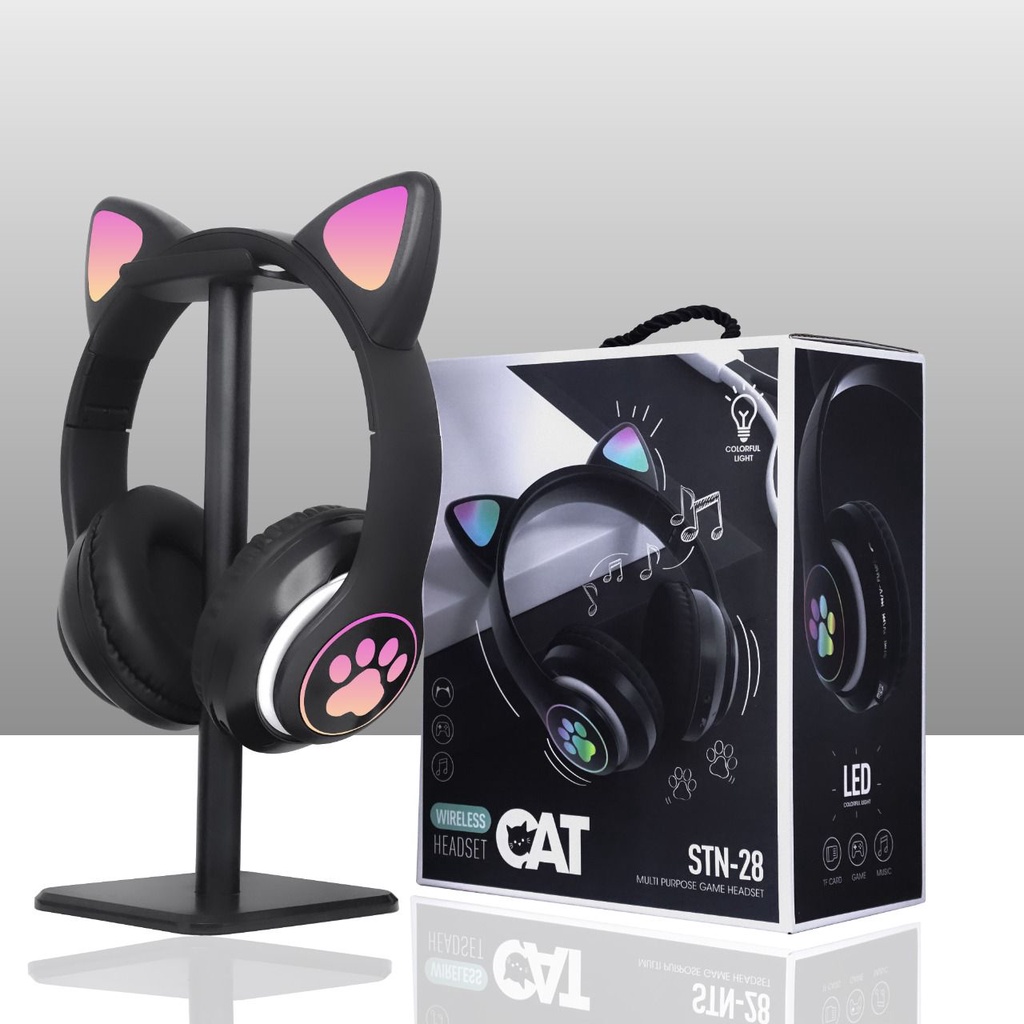 Jual Headphone Bluetooth LED Cat Ear Macaron Headset Telinga Kucing ...
