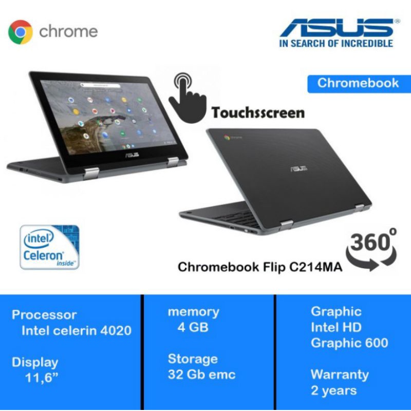Jual Asus Chromebook Flip C214M, 4/32, OS Chrome, Intel Celeron N4020 | Shopee Indonesia